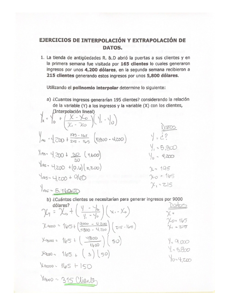 Ejercicios de Interpolación y Extrapolación de | PDF