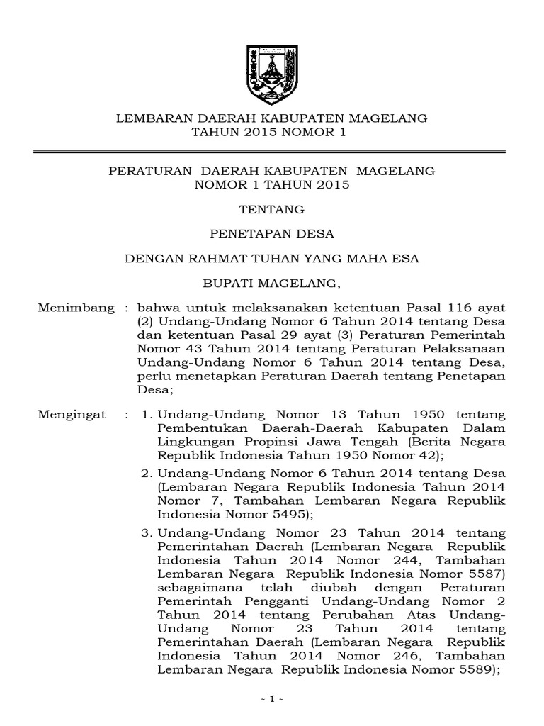Perda 1 2015 Penetapan Desa | PDF