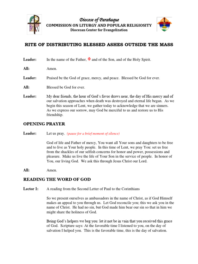 Cir 2024-007 - Rite of Distributing Blessed Ashes Outside The Mass ...