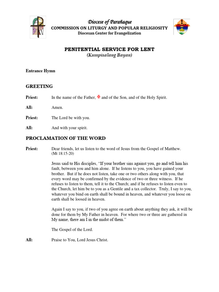 Cir 2024-007 - Penitential Service For Lent (Kumpisalang Bayan) | PDF ...