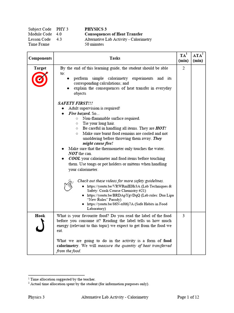 LG 4.3 Alternative Lab Activity-Calorimetry | PDF | Heat | Calorie
