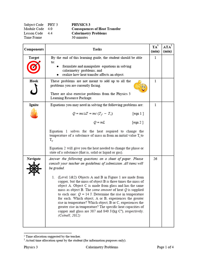 LG 4.4 Calorimetry Problems | PDF | Heat | Latent Heat