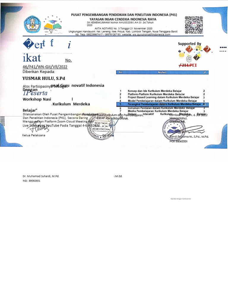 14 Sertifikat Workshop Nasional Guru Inovatif Indonesia Dengan Tema