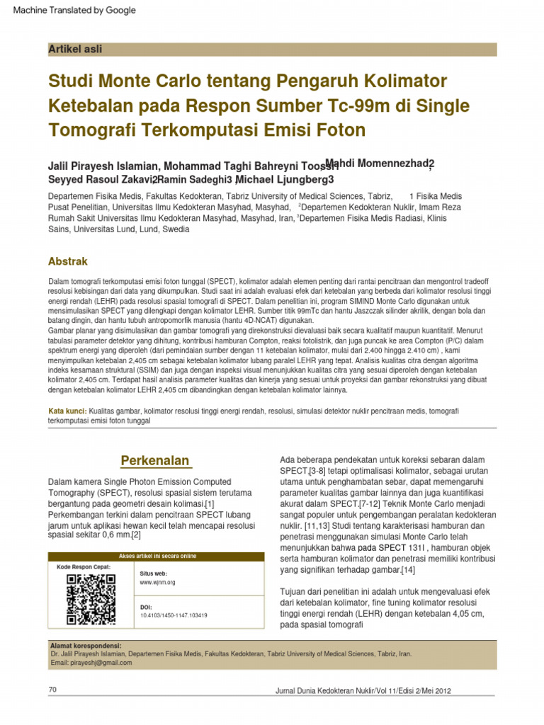 Optimasi Ketebalan Kolimator SPECT | PDF