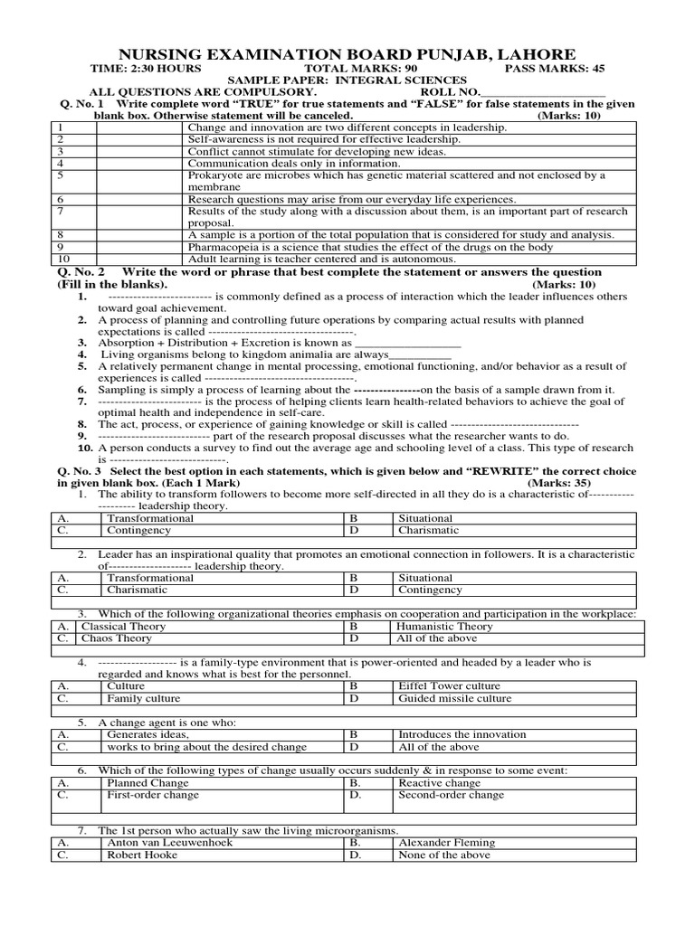 Integral Sciences Paper For Post Basic | PDF | Statistics | Learning