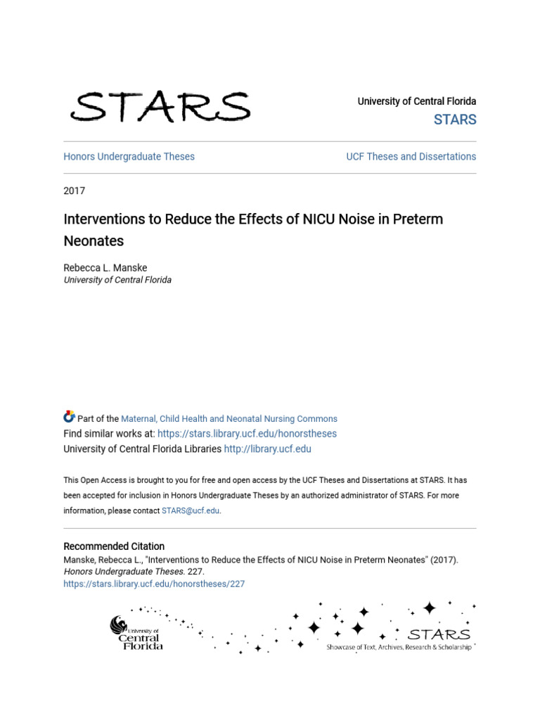 Interventions To Reduce The Effects of NICU Noise in Preterm Neon ...