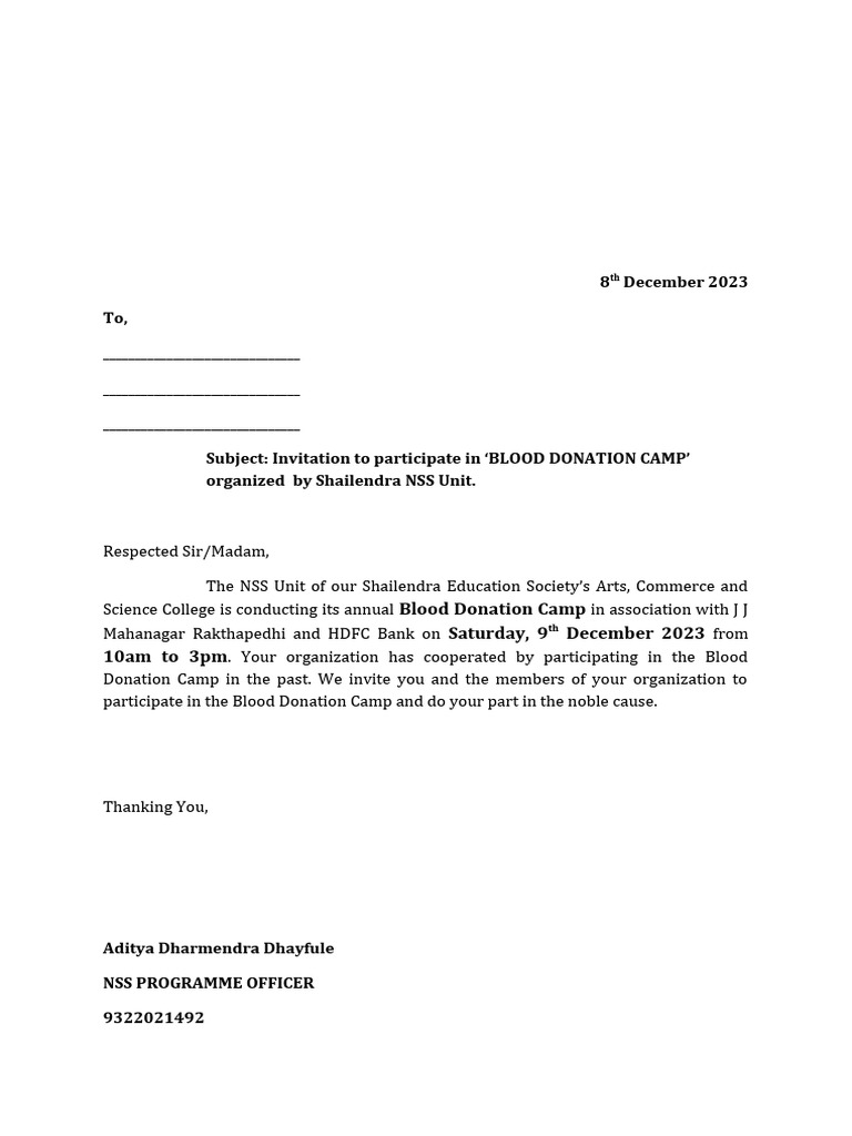 Blood Donation Invitation | PDF