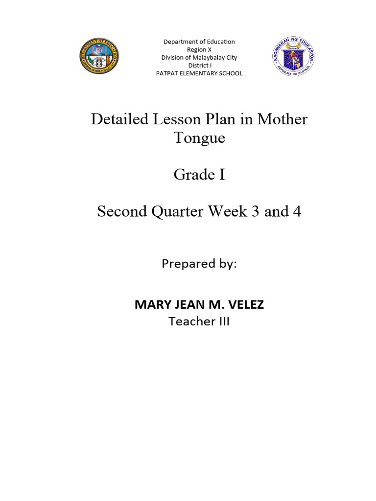 Mother Tongue Lesson Plan | PDF | Teachers | Lesson Plan