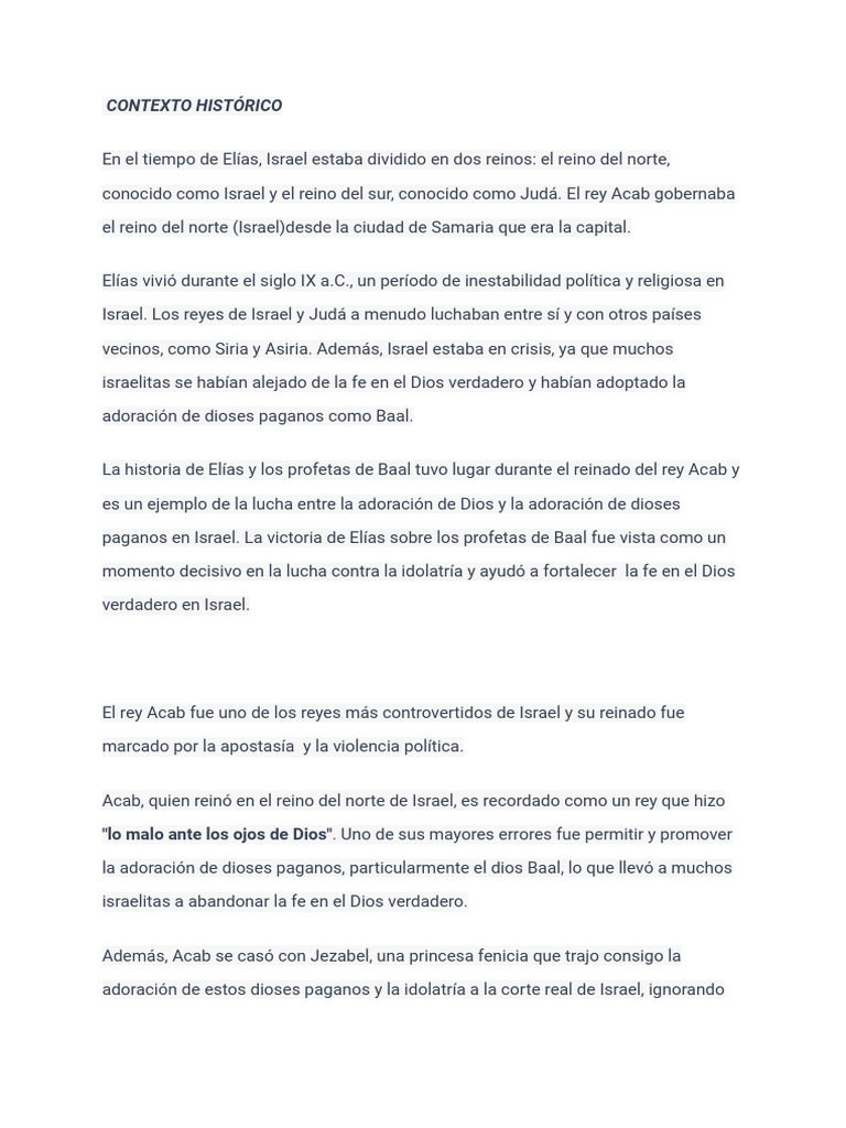 Elias y Los Profetas de Baal-2 | Descargar gratis PDF | Elijah | Libros de reyes