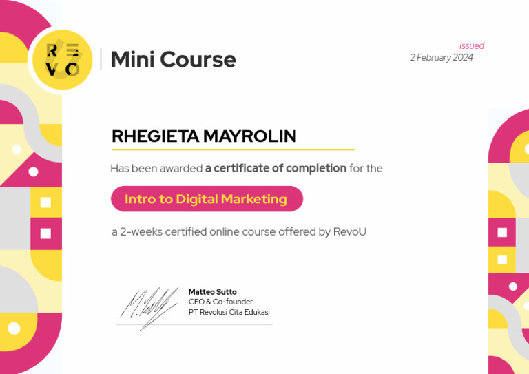 Sertifikat Minicourse Revou Digital Marketing Pdf