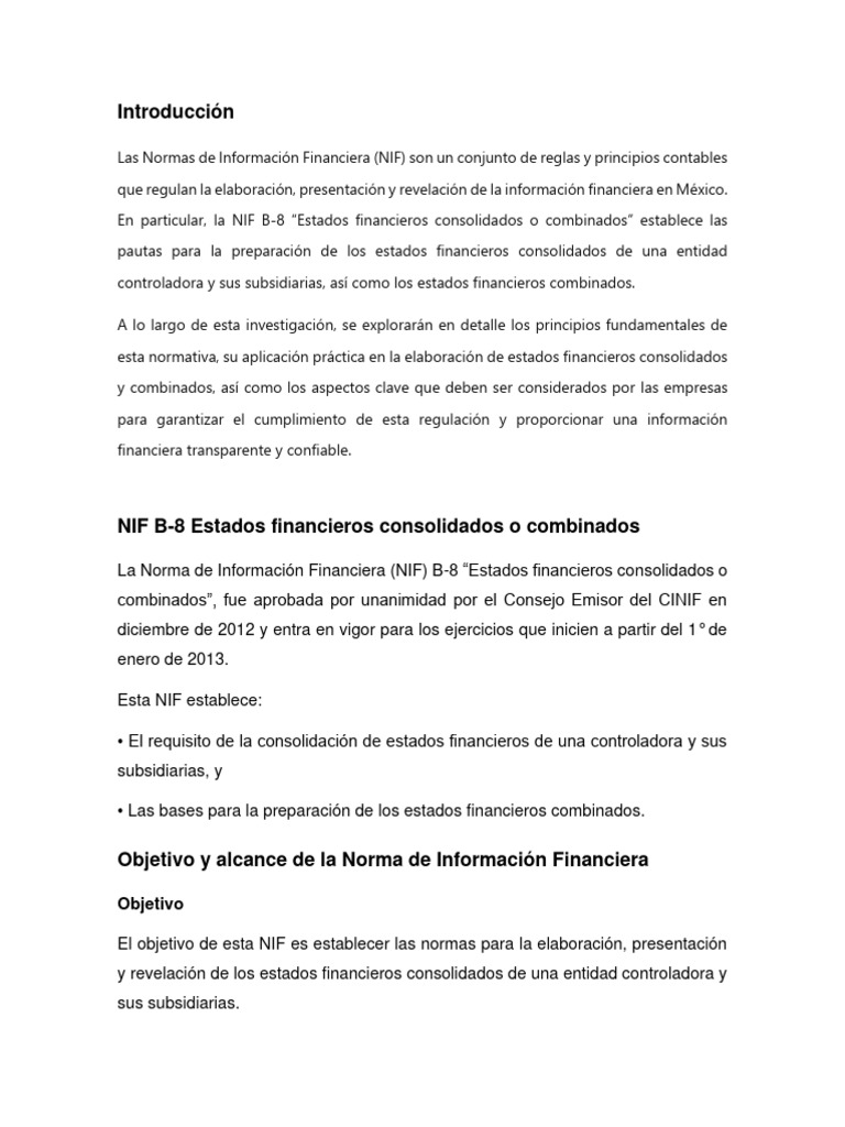NIF B-8 | PDF | Estado financiero | normas internacionales de INFORMACION FINANCIERA