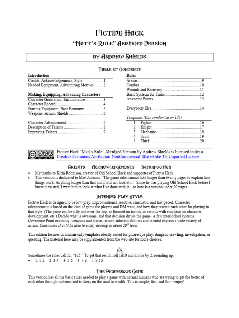 Fictive Hack: Abridged Game Rules | PDF | Shield | Armour