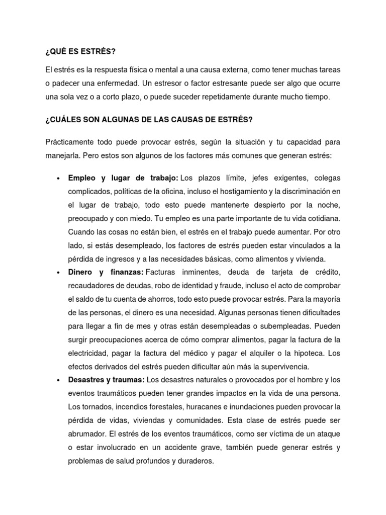 Manejo de Estres | PDF | Estrés (biología) | Las emociones