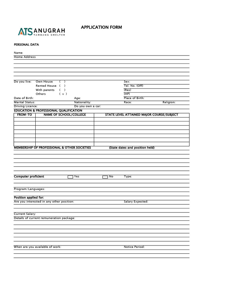 ATSM Application Form | PDF | Employment | Salary