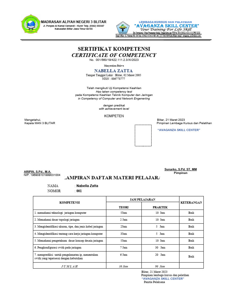 SERTIFIKAT KOMPETENSI TKJ | PDF