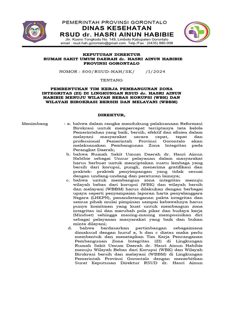 SK Pembangunan Zona Integritas 2023 Revisi | PDF