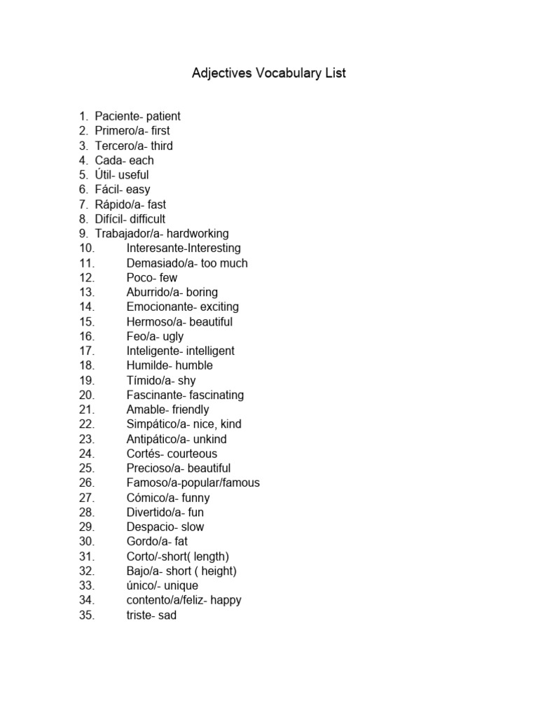 Lista de Adjetivos en Inglés | PDF