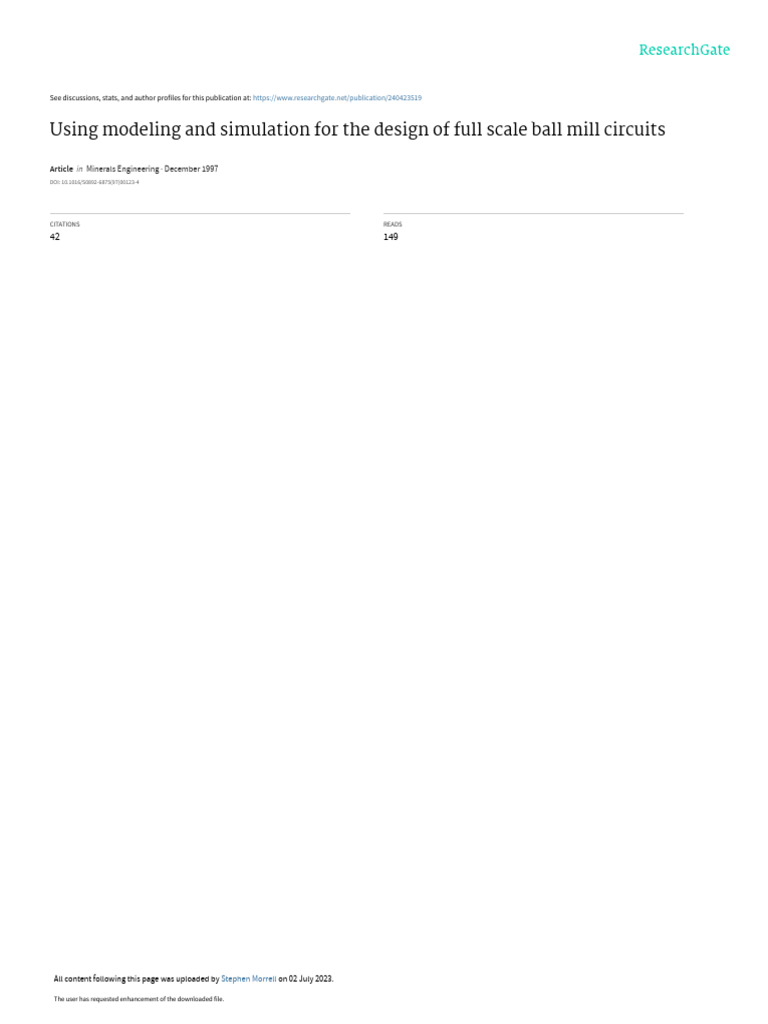 Using Modeling and Simulation For The Design of Full Scale Ball Mill ...