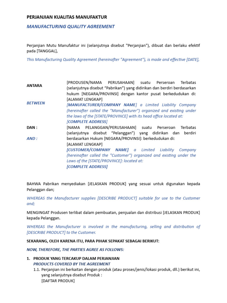 Manufacturing Quality Agreement | PDF