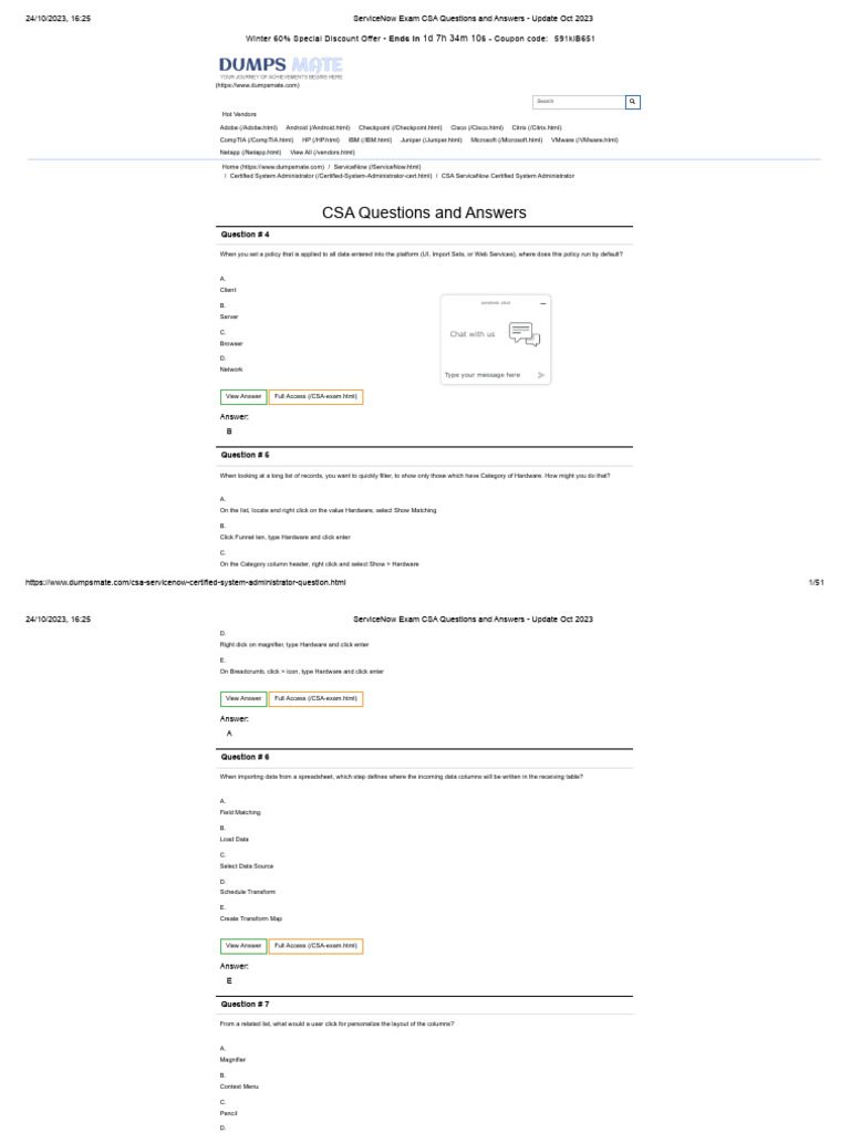 ServiceNow Exam CSA Questions and Answers - Update Oct 2023 With Key | PDF | Password | Databases