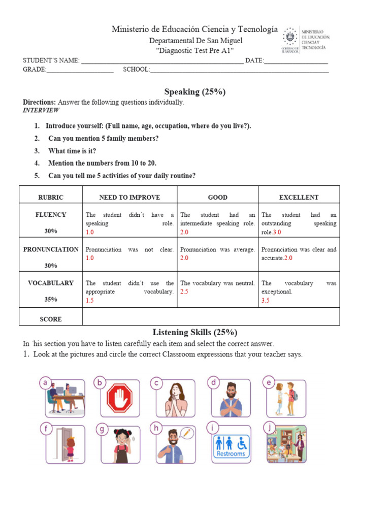 Pre-A1 Diagnostic Test 2024 | PDF | Languages | Foreign Language Studies