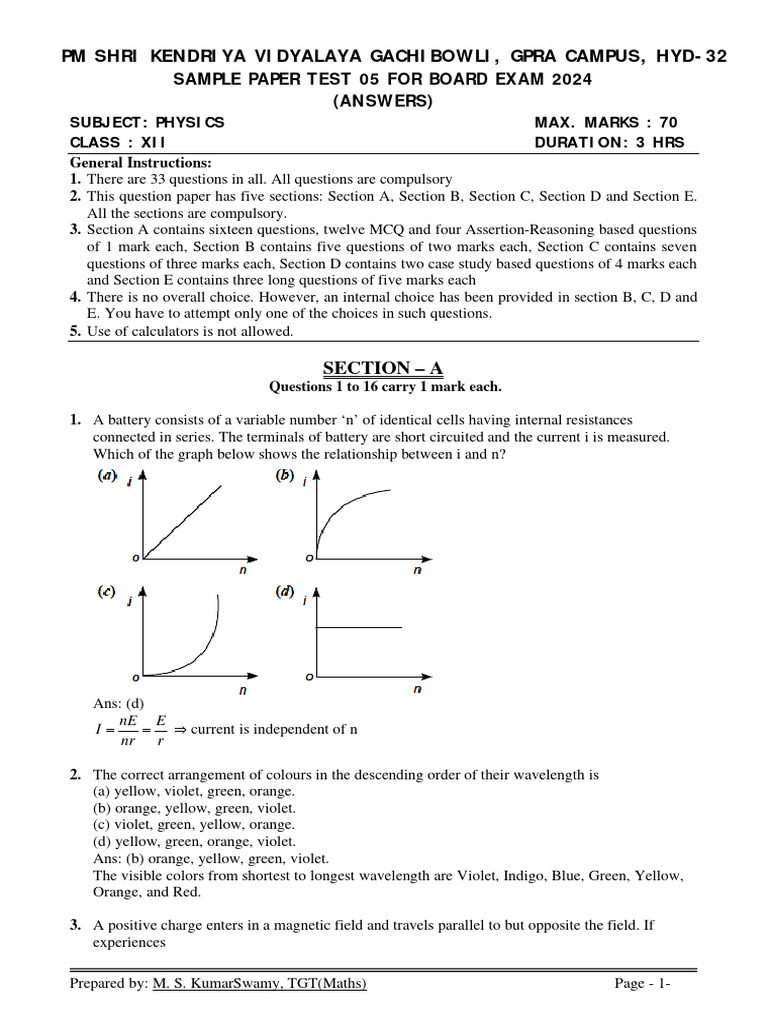 Physics Sample Paper Test 2024 | PDF | Electromagnetic Induction | Inductor