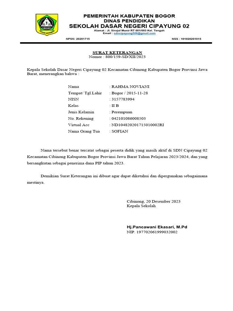 SK PIP Siswa Pemberian | PDF