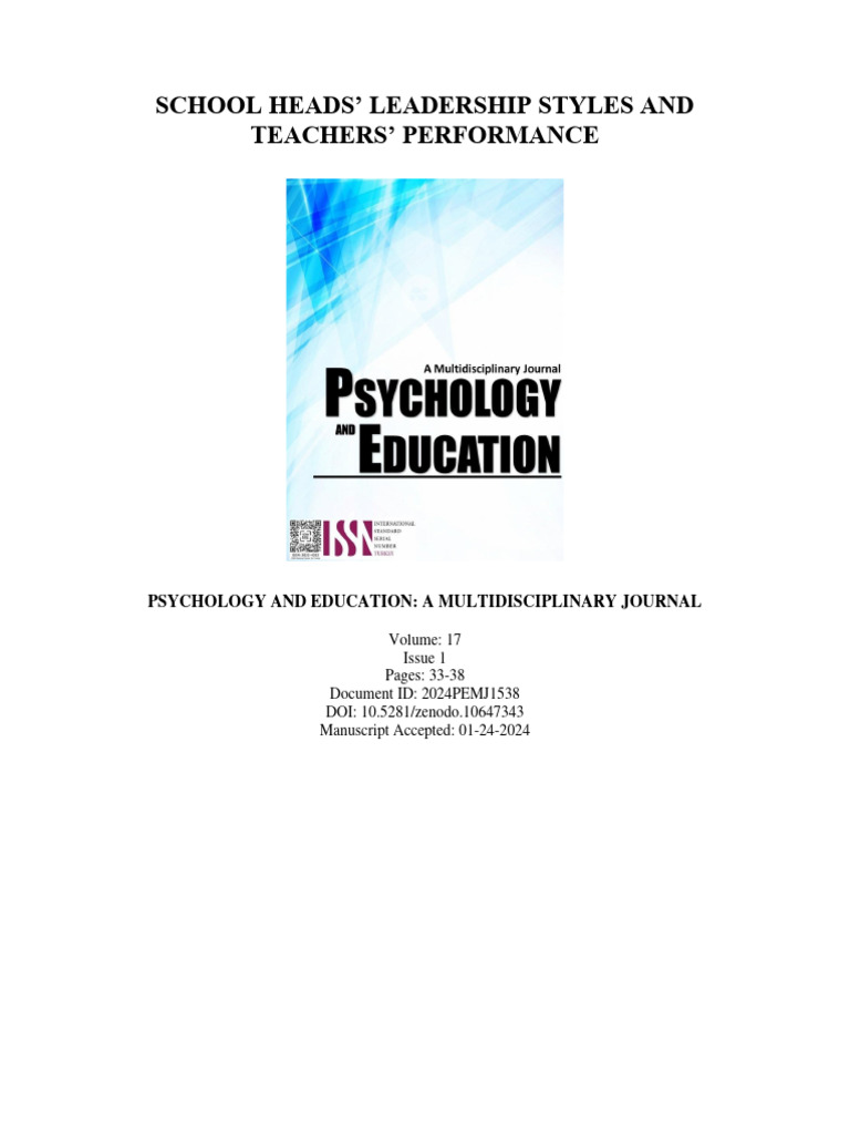 School Heads' Leadership Styles and Teachers' Performance | Download ...