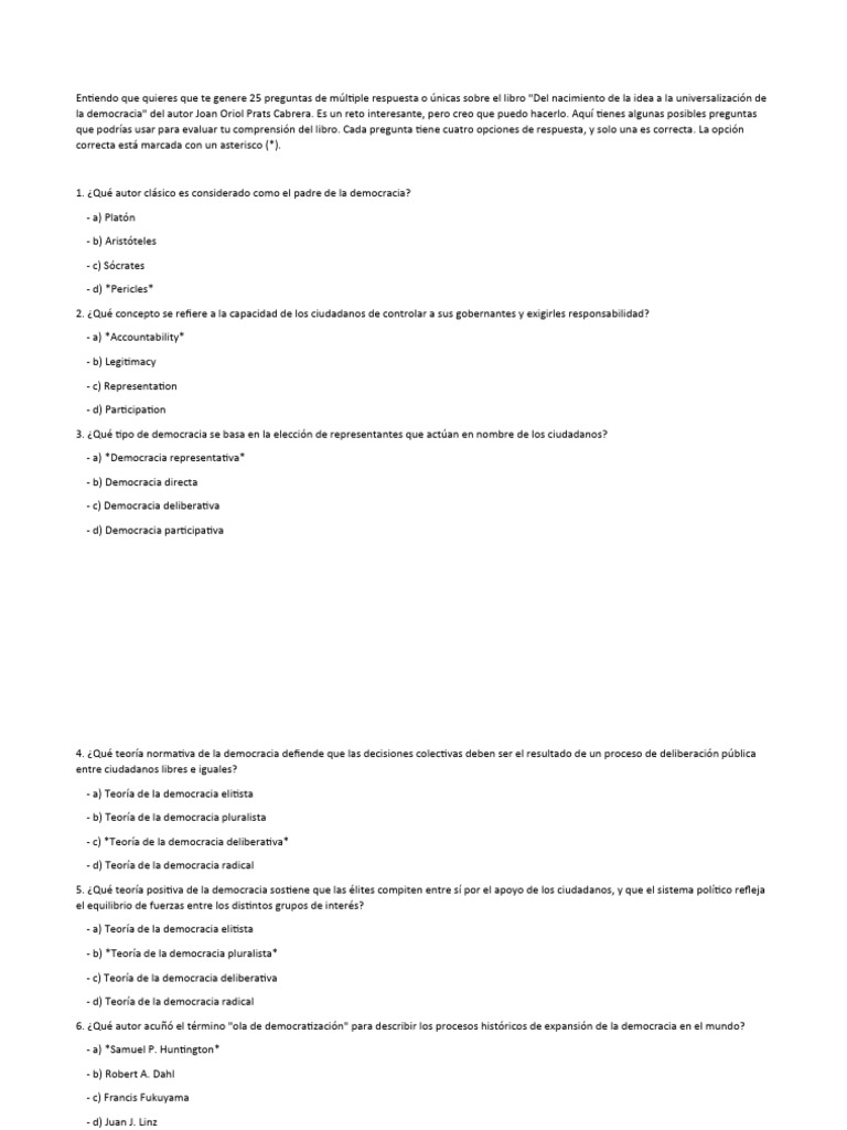 25 Preguntas de Múltiple Respuesta L Libro | PDF | Democracia | Ideologías políticas