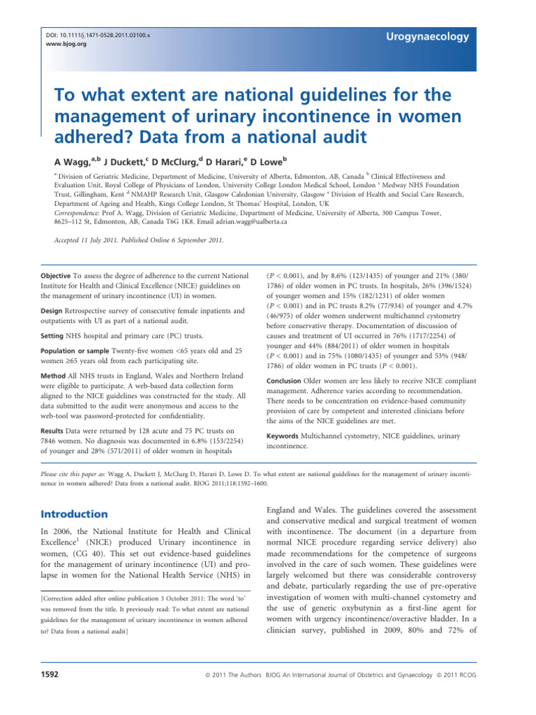 Wagg, Duckett To What Extent Are National Guidelines For The Management ...