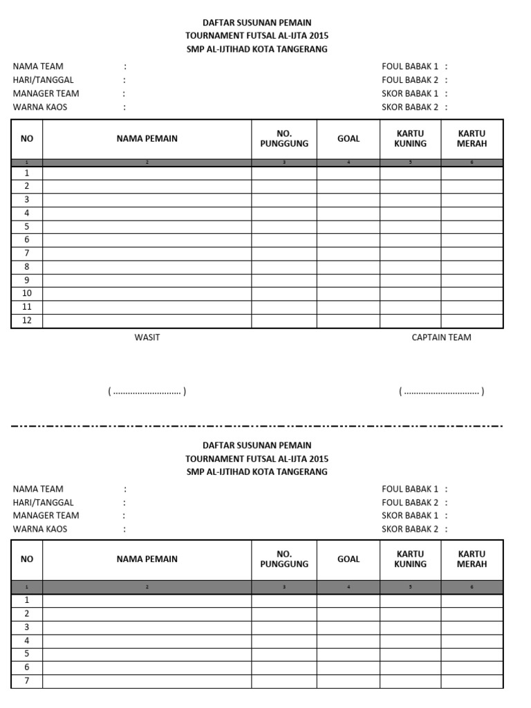 Line Up Pemain | PDF