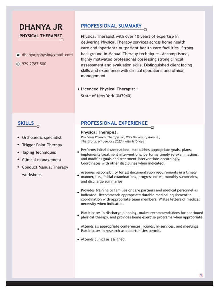 DhanyaJR Resume | PDF | Physical Therapy | Patient