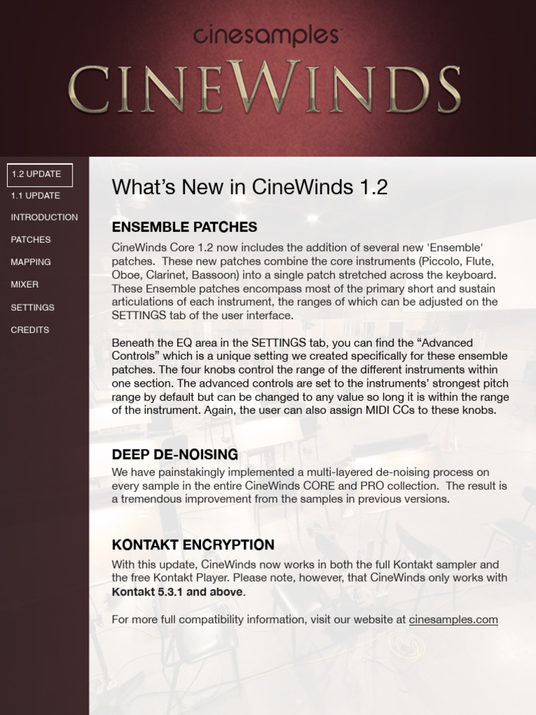CineWinds 1.2 Manual English | Download Free PDF | Synthesizer | Musical Instruments