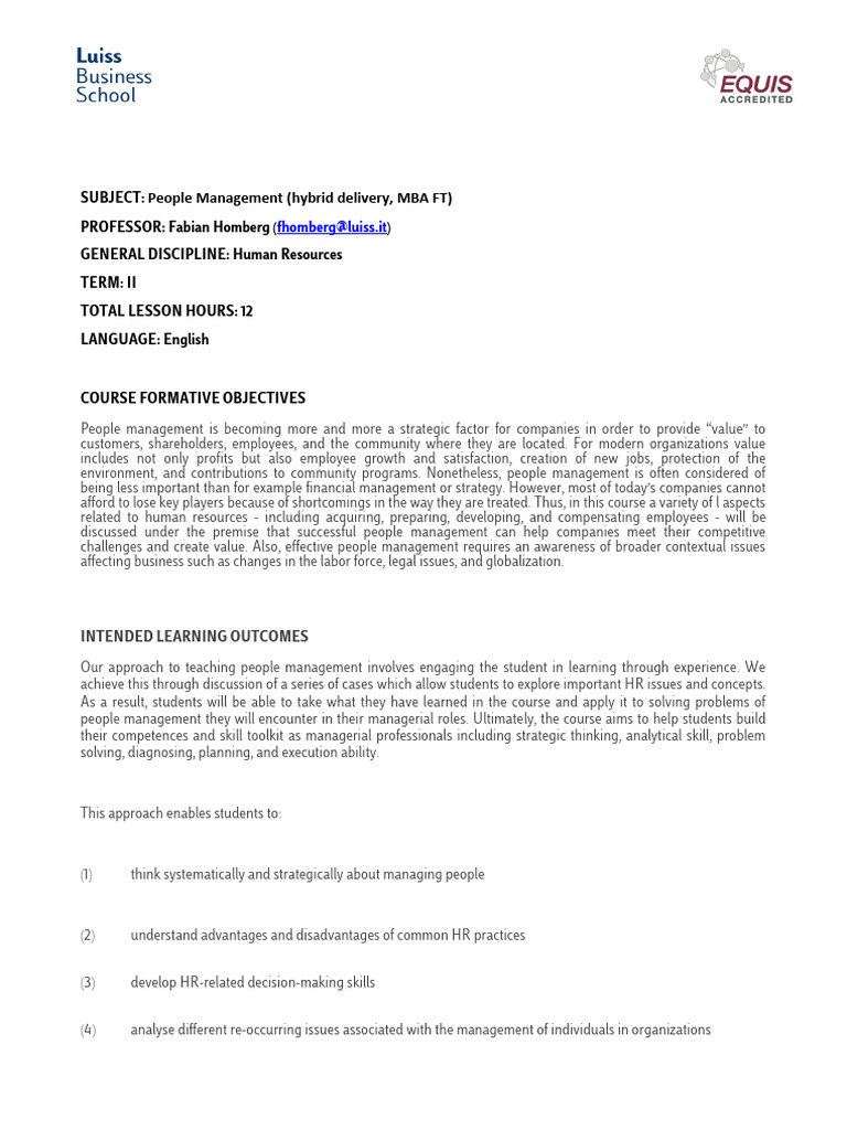 MBA People Management Course | PDF | Human Resource Management | Human ...