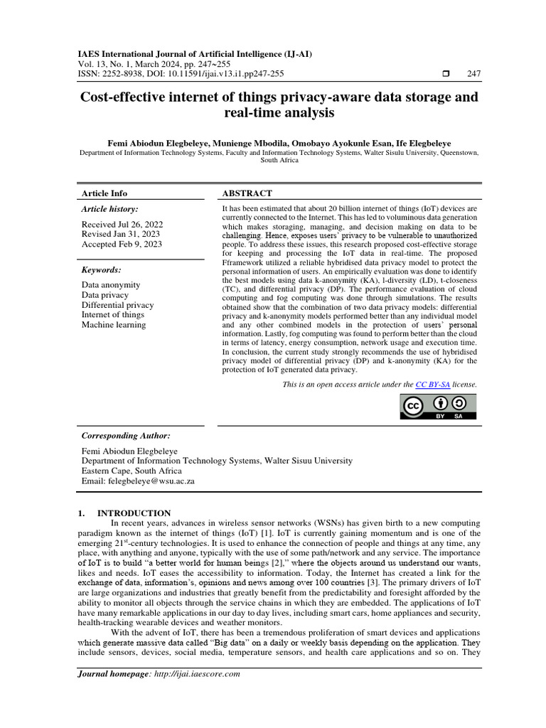 Cost Effective Internet Of Things Privacy Aware Data Storage And Real Time Analysis Pdf