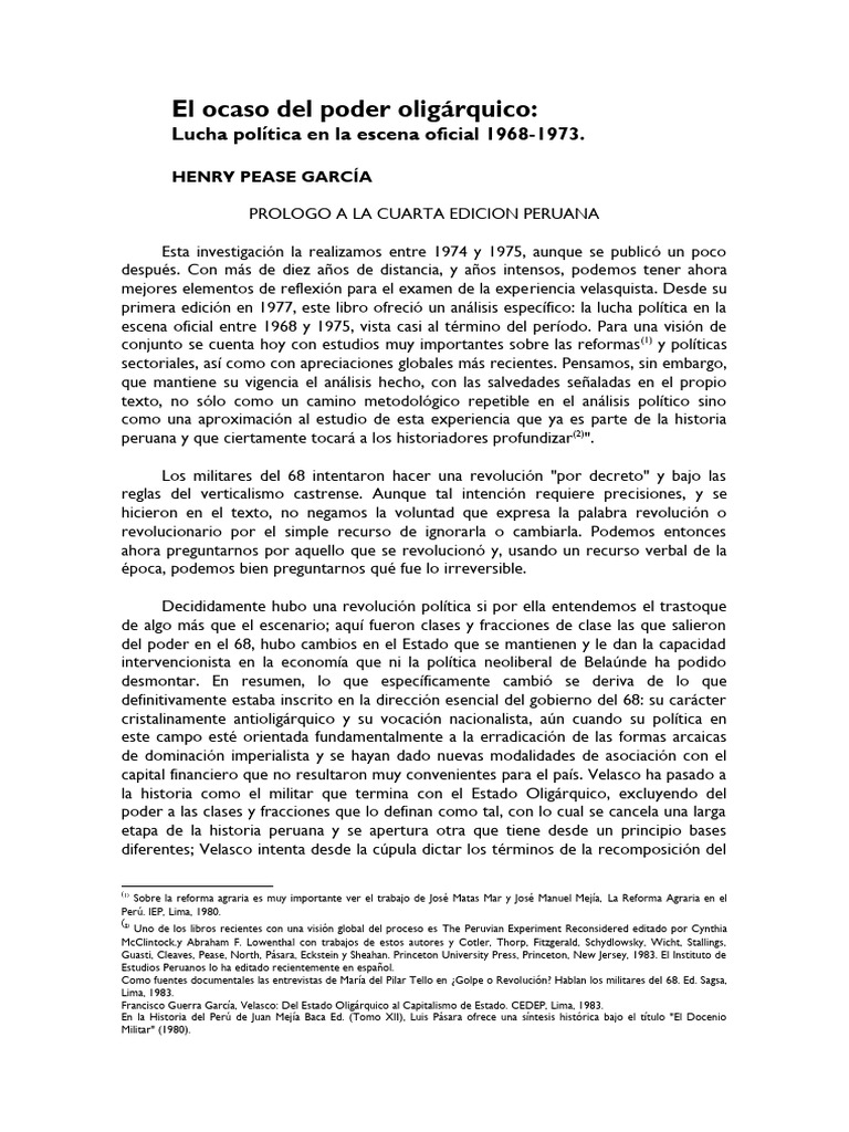 Pease García, Henry (1977) - El Ocaso Del Poder Oligárquico. Lucha ...