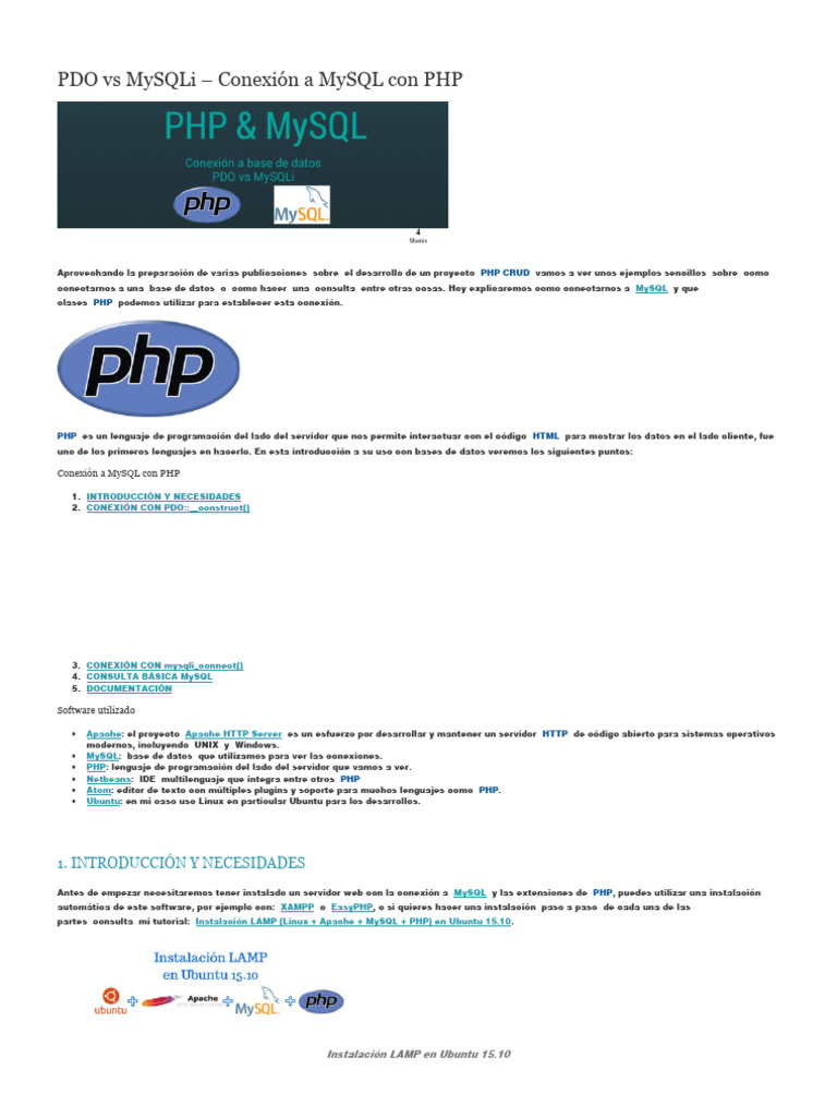 PDO vs MySQLi – Conexión a MySQL con PHP | PDF | Php | Mi sql