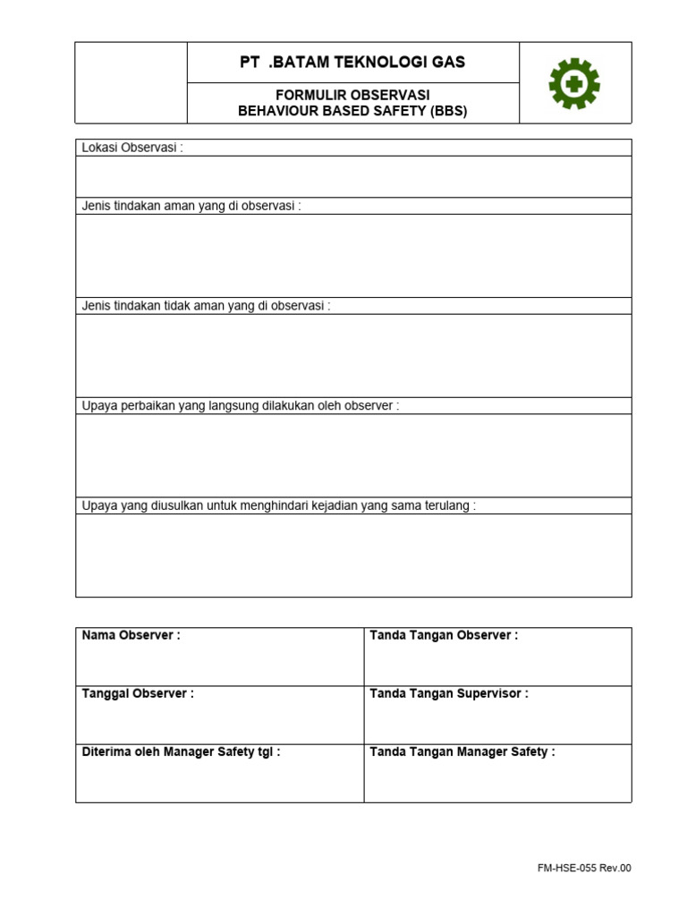Formulir Obsevasi Based Behavior Safety (BBS) | PDF