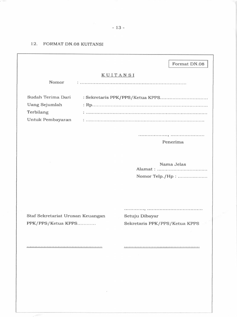 Contoh Kwitansi Belanja Tingkat KPPS | PDF
