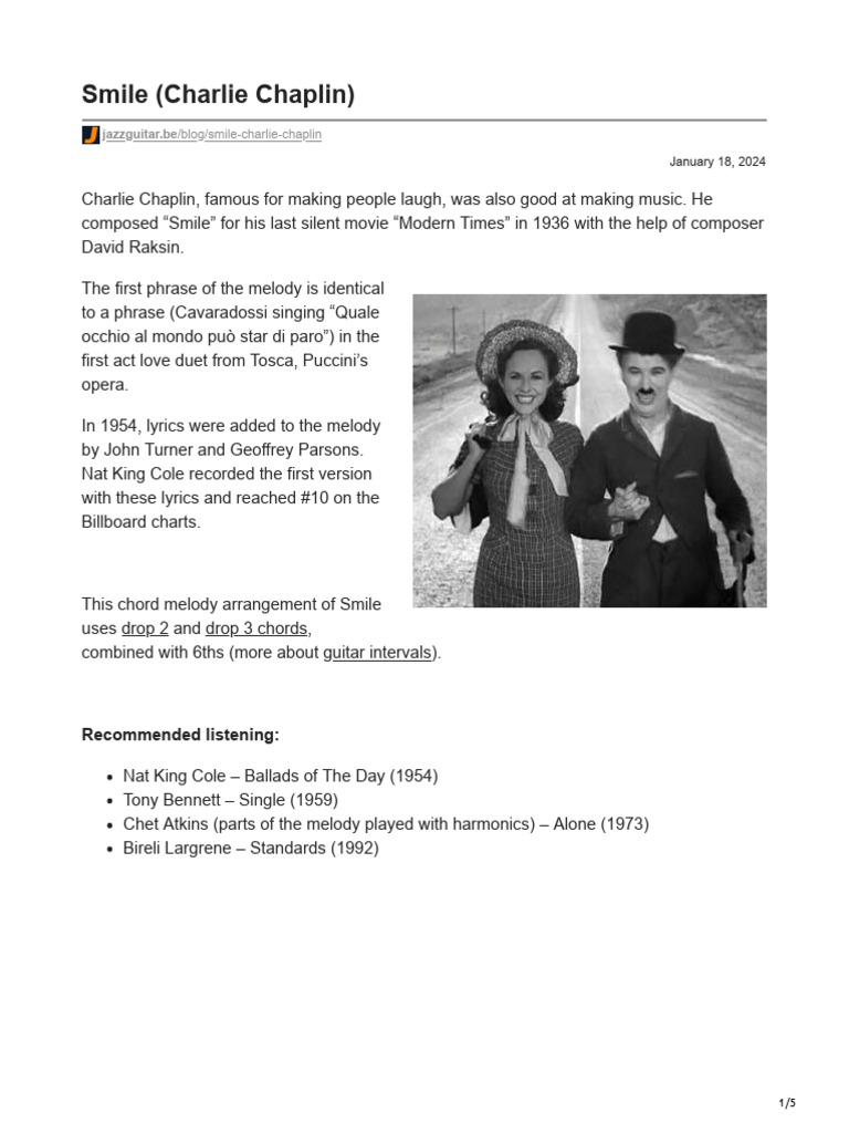 Jazzguitar - Be-Smile Charlie Chaplin | PDF