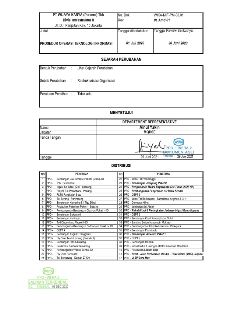 09 Wika-Mif-Pm-03.01 - Prosedur Operasi Teknologi Informasi (01 Amd 01) | PDF | Teknologi & Rekayasa