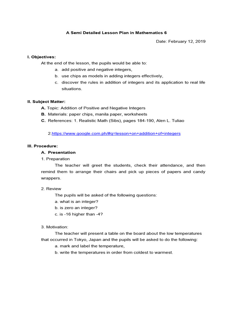 A Semi Detailed Lesson Plan in Mathematics 7 | PDF