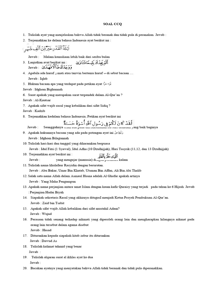 Soal CCQ 2022 | PDF | Agama & Spiritualitas | Filsafat