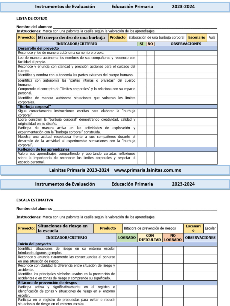 1er Grado Febrero - Instrumentos de Evaluaci N (2023-2024) | PDF | Evaluación | Educación primaria