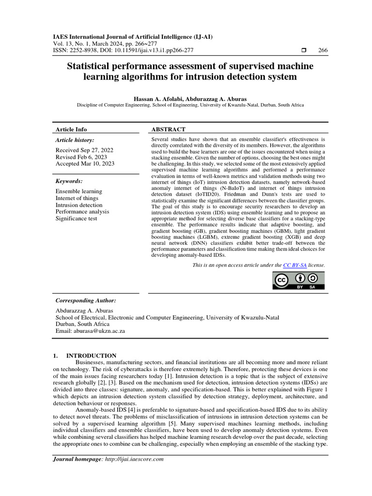 Statistical Performance Assessment Of Supervised Machine Learning Algorithms For Intrusion