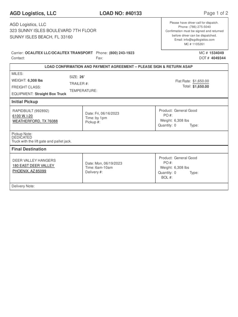 Carrier Confirmation One 1 Signed 1 10ad0d43e0 | PDF | Cargo | Supply ...