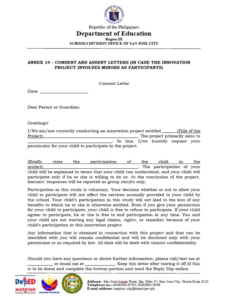 Annex 14 - Consent and Assent Letters (In Case The Innovation Project ...