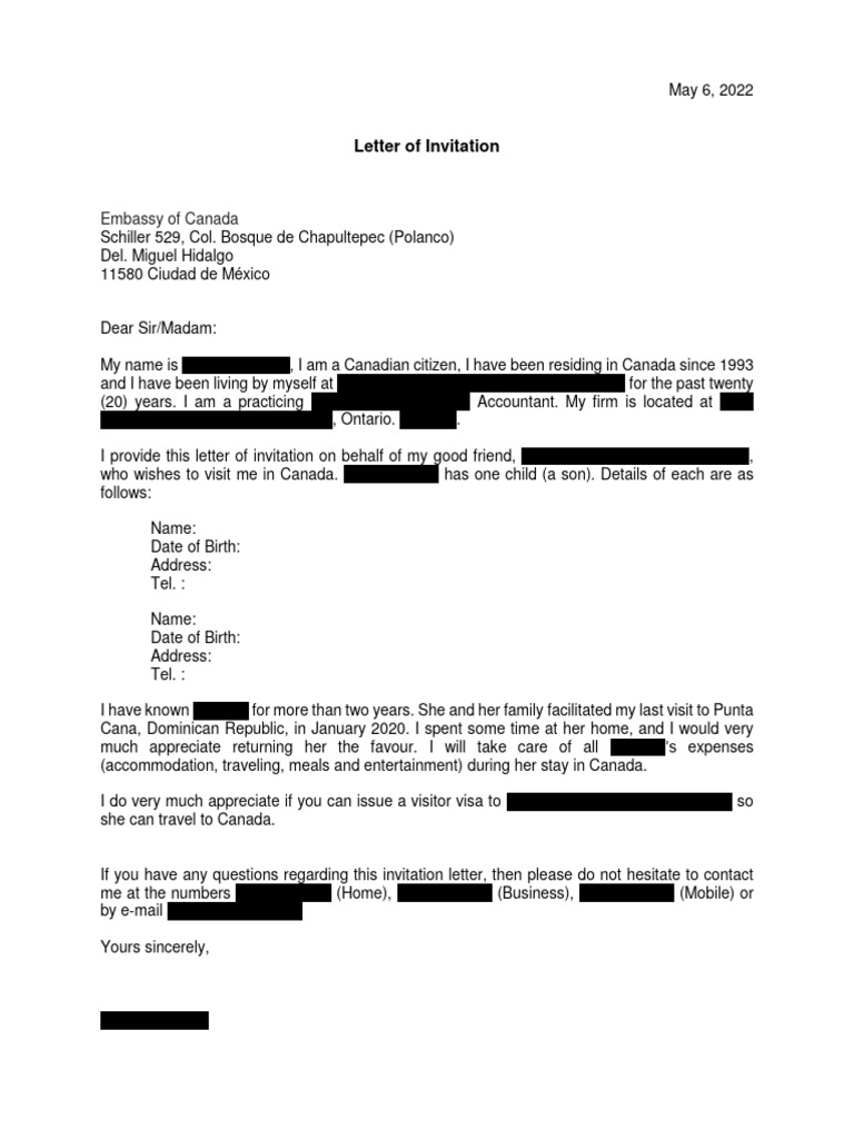 Modelo Carta de Invitación Canadá | PDF