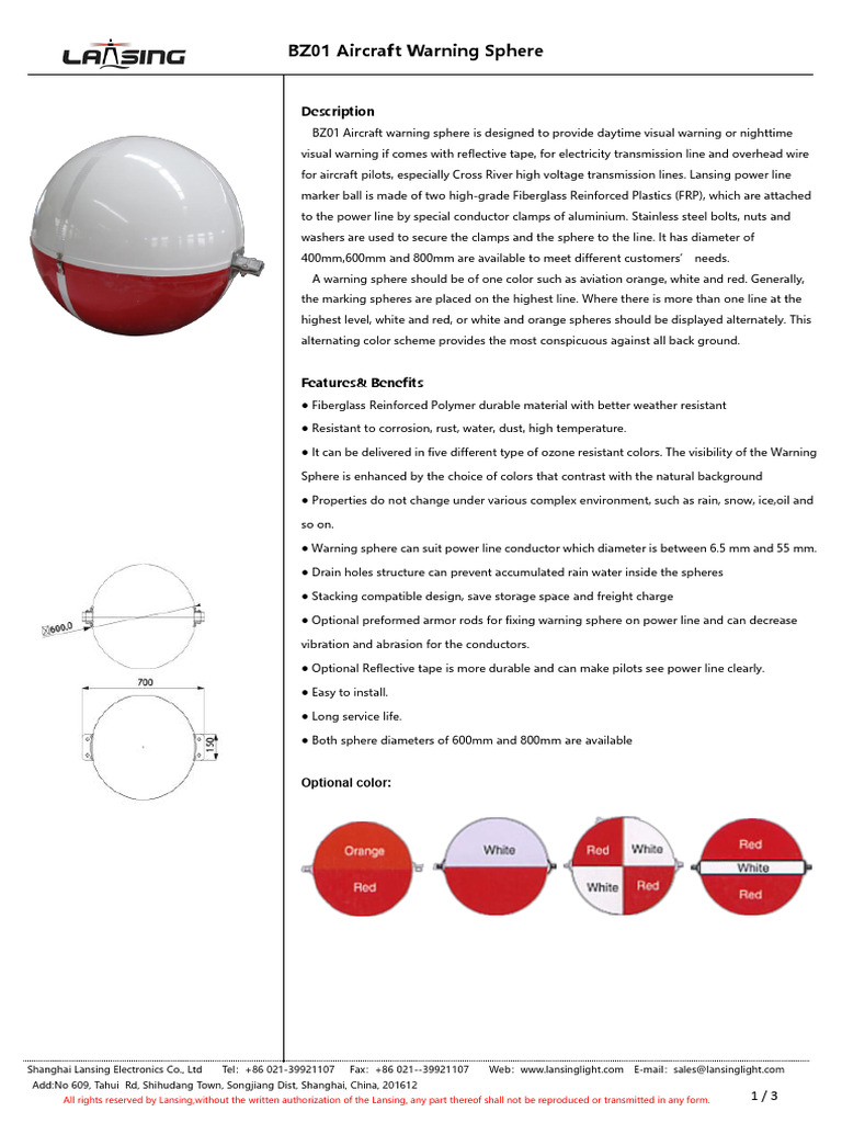 BZ01 Aircraft Warning Sphere Overview | PDF | Fibre Reinforced Plastic ...
