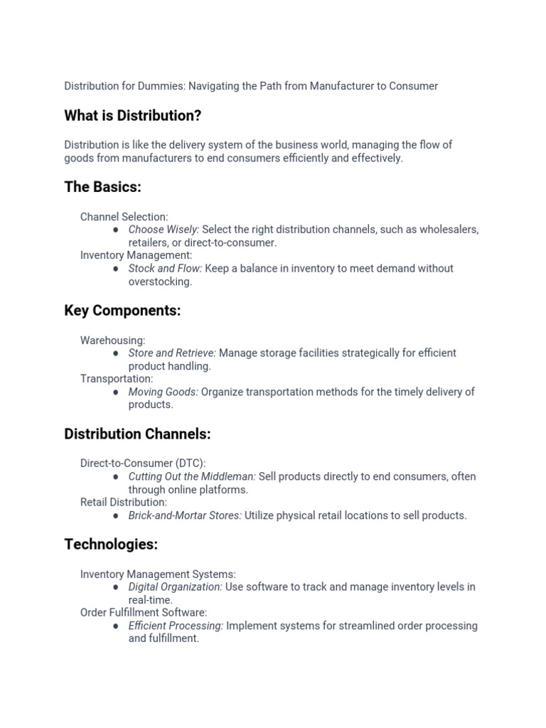 Distribution For Dummies - Navigating The Path From Manufacturer To ...